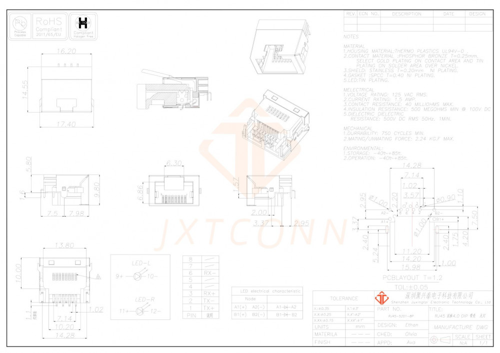 RJ45-5201-8P technical drawing page