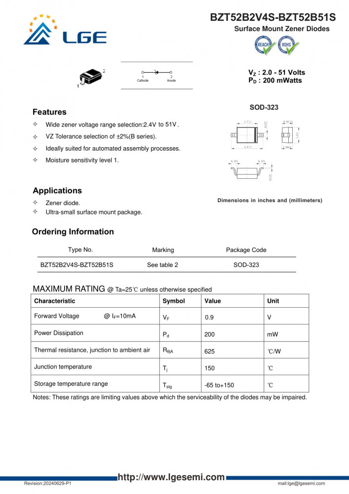 LGE BZT52B4V7S datasheet page 1
