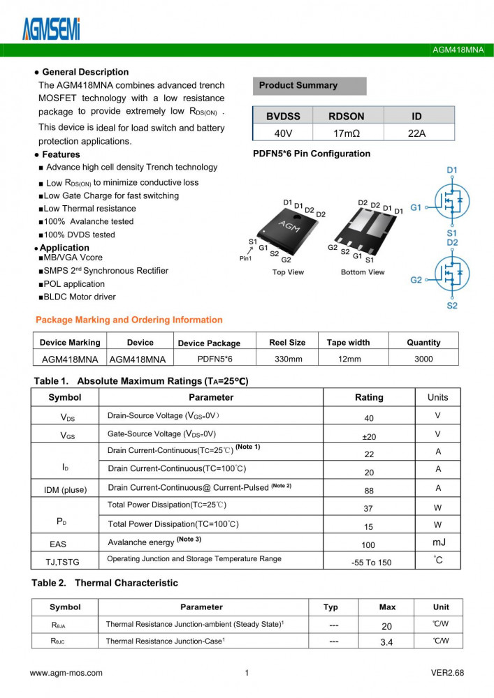 AGM418MNA datasheet page 1