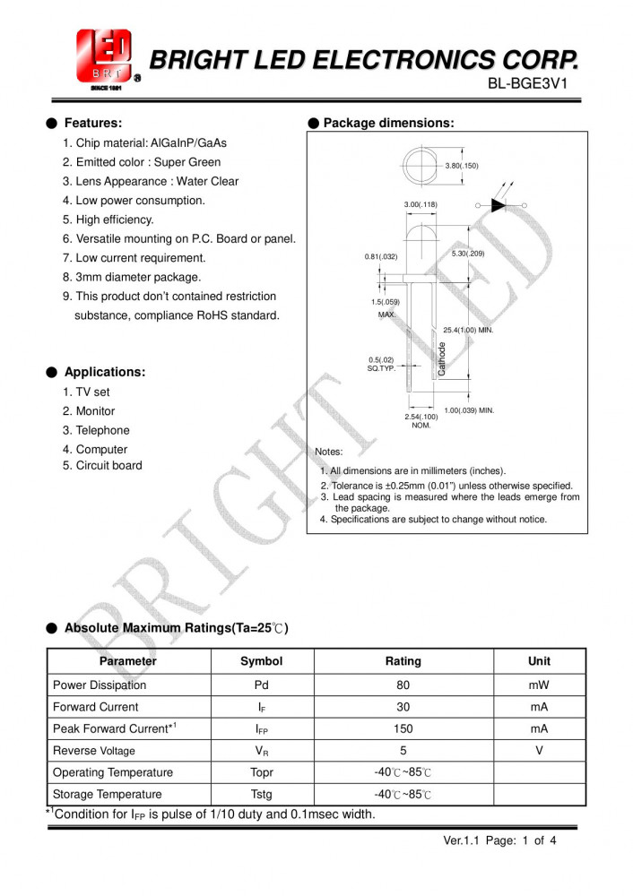 BL-BGE3V1 datasheet page 1