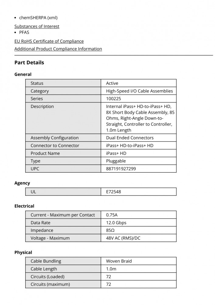 MOLEX MiniSAS HD cable assembly specification, page image 2