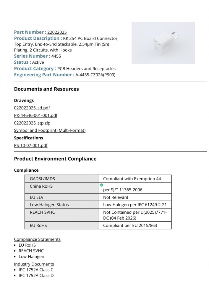 MOLEX 22022025 technical document page 1