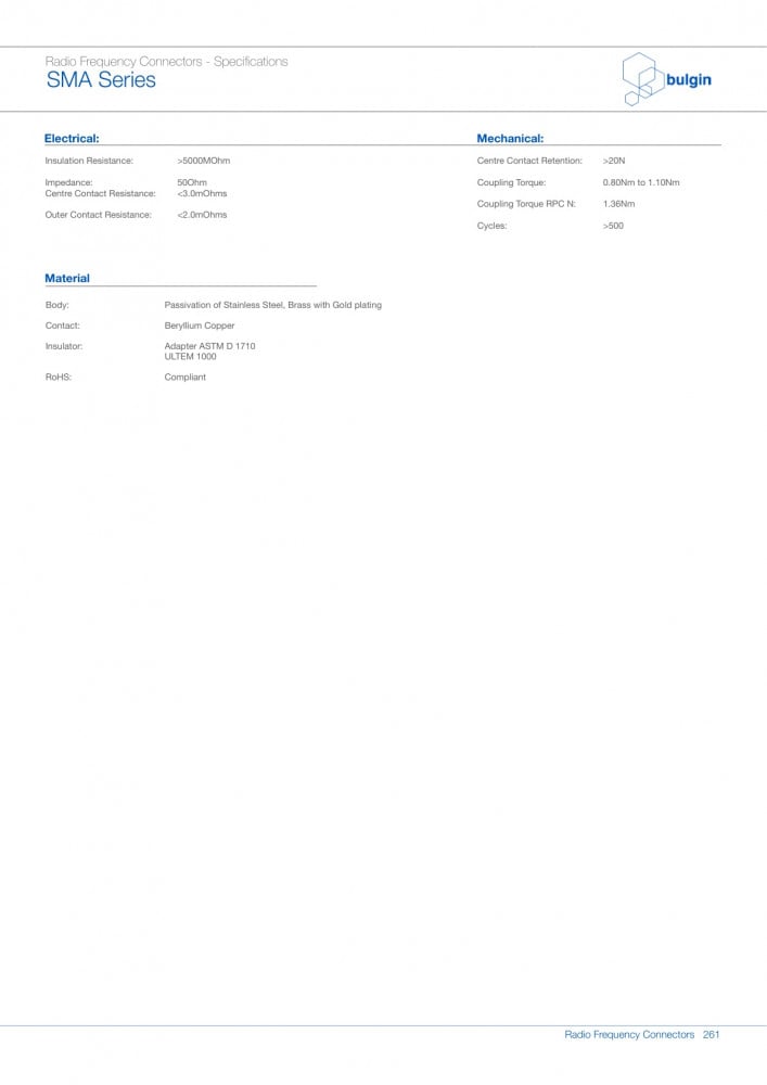 Bulgin SMA documentation page 7