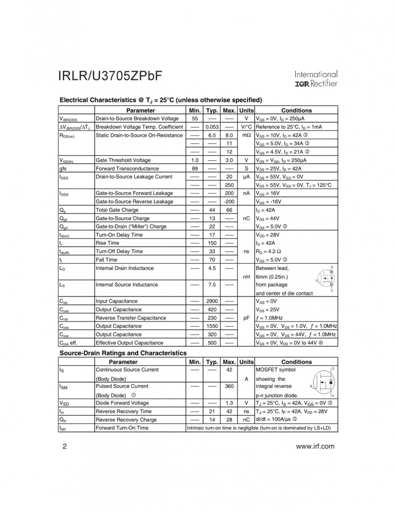 IRLR3705ZTRPBF datasheet page 2