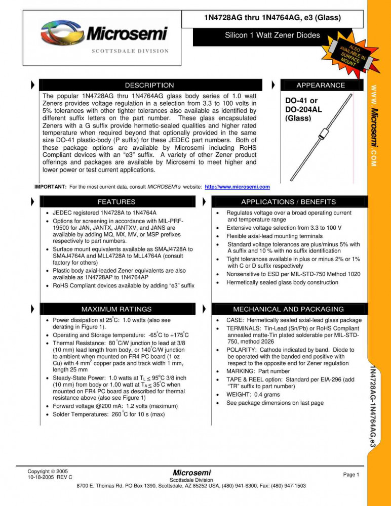 1N4728AGE3 datasheet page 1
