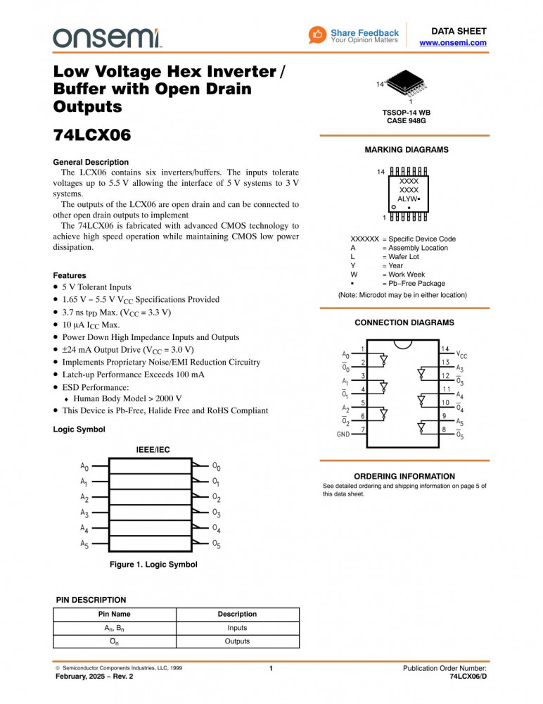 74LCX06 datasheet page 1