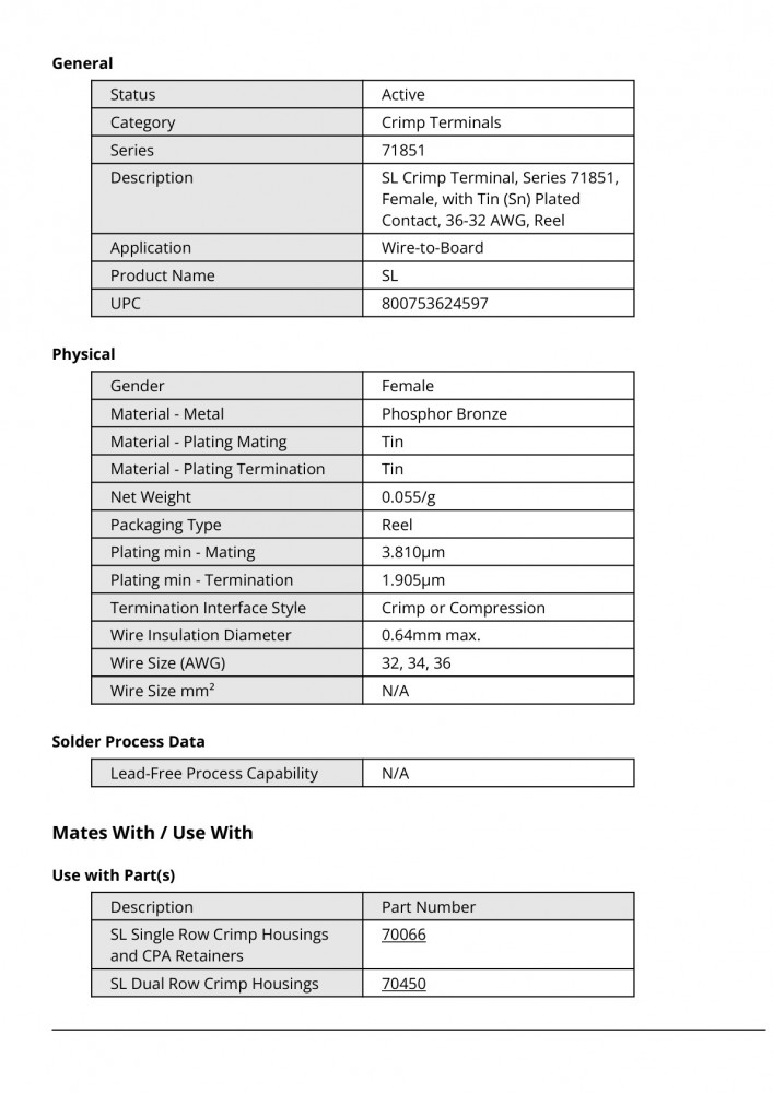 Molex SL product specification page 2