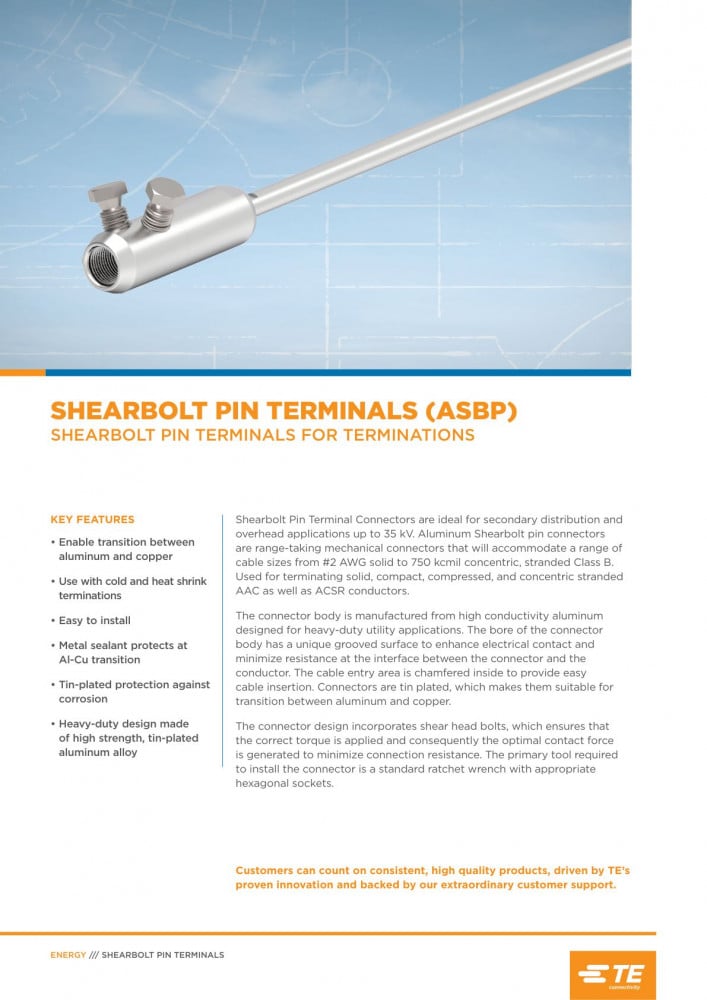 TE Connectivity ASBP shearbolt pin terminal technical document page 1