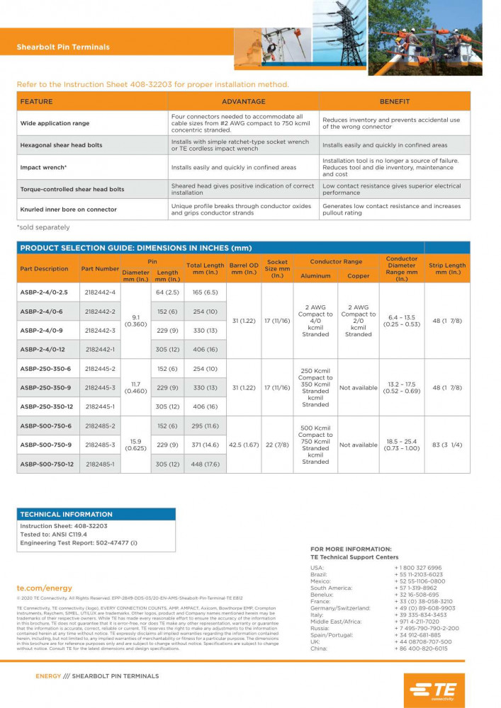 TE Connectivity ASBP shearbolt pin terminal technical document page 2
