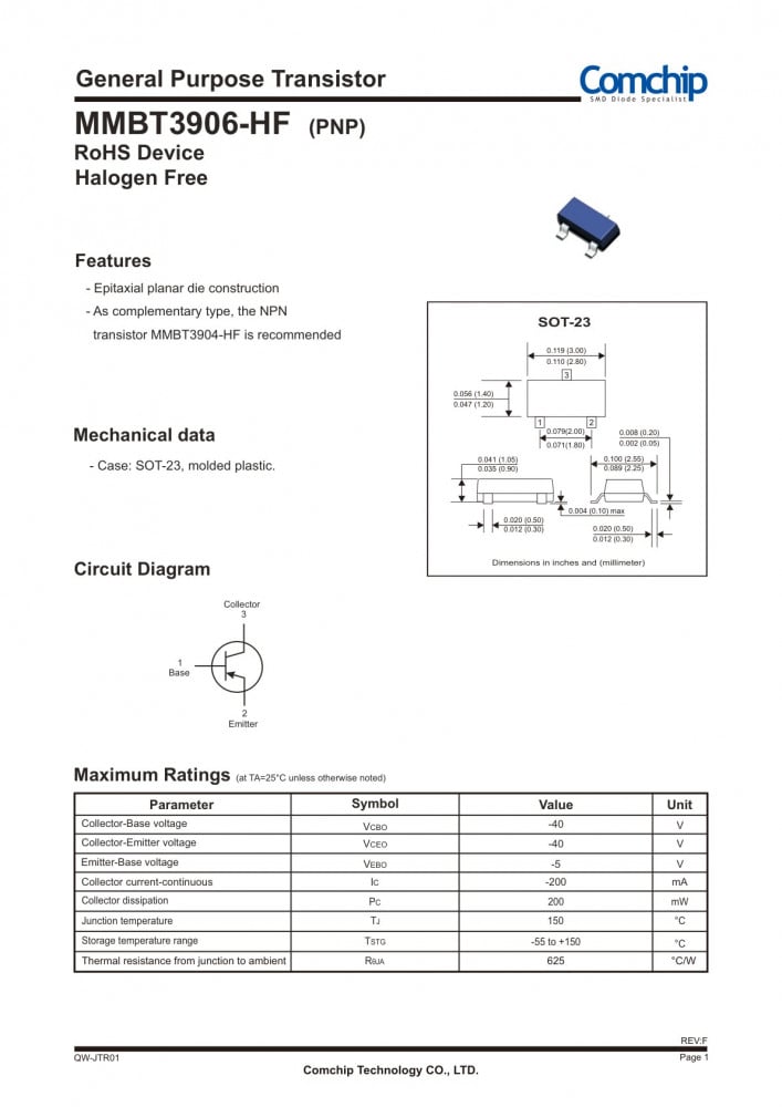 MMBT3906-HF datasheet page 1