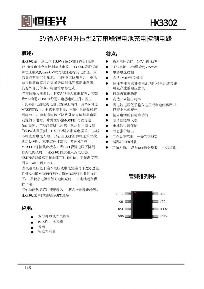 HX3302 datasheet page 1