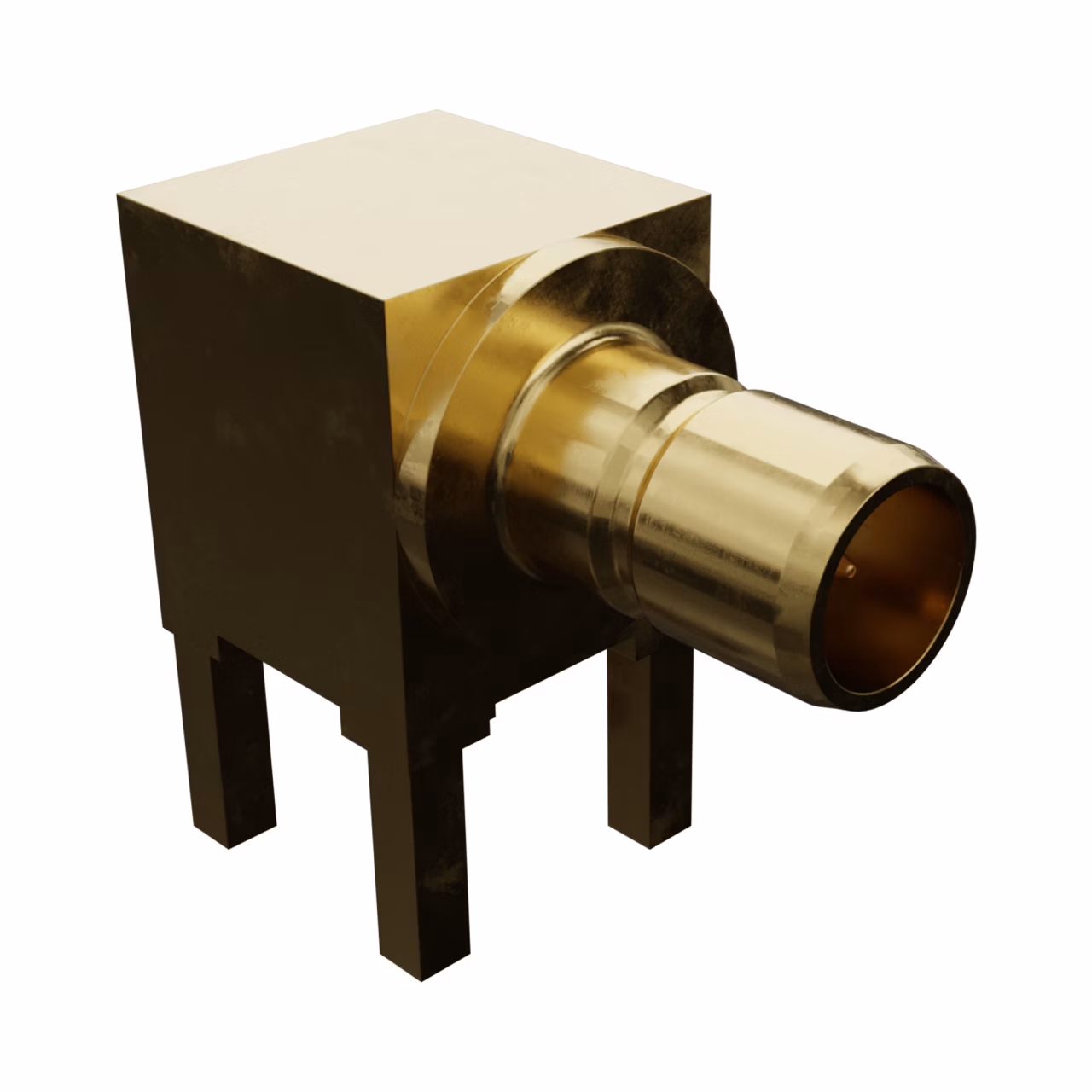 SMB Jack, Right-Angle, PCB Receptacle, Through Hole, Brass Body, Gold (Au) Plated, Air Dielectric, 75 Ohms for sale