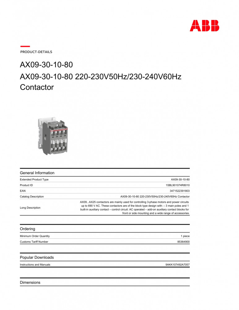 AX09-30-10-80 technical document page 1