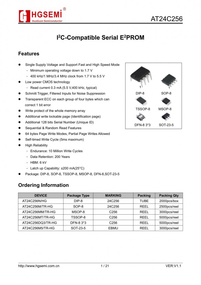 AT24C256MT/TR-HG datasheet page 1