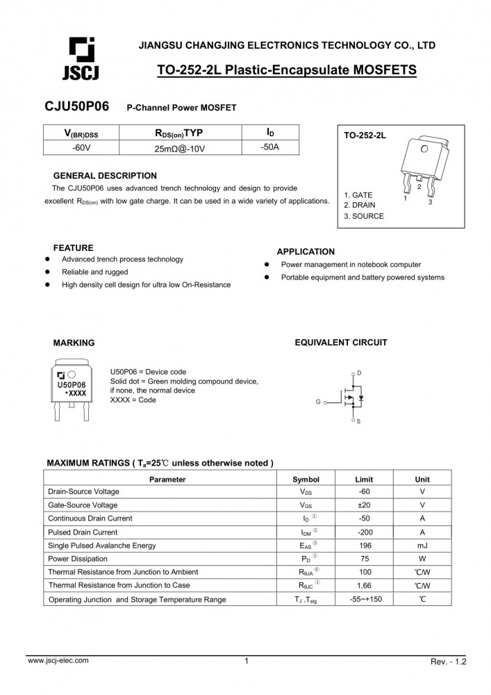 CJU50P06 datasheet page 1