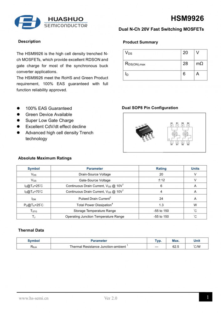 HSM9926 datasheet page 1
