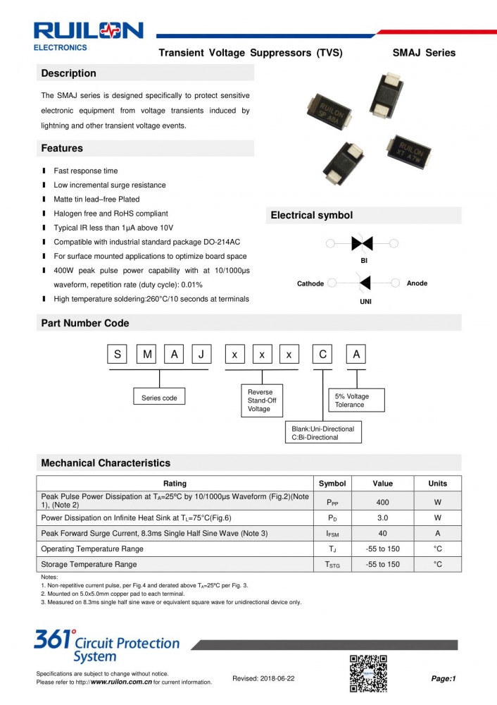 SMAJ series datasheet page 1