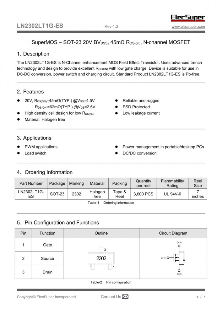 LN2302LT1G-ES datasheet page 1