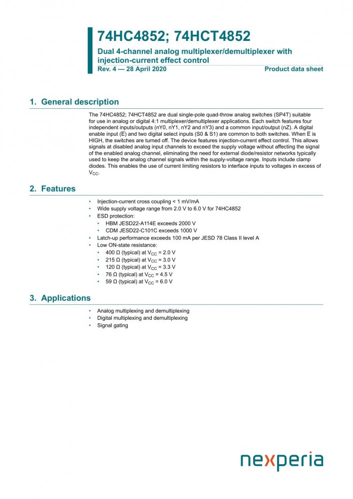 74HC4852 datasheet page 1