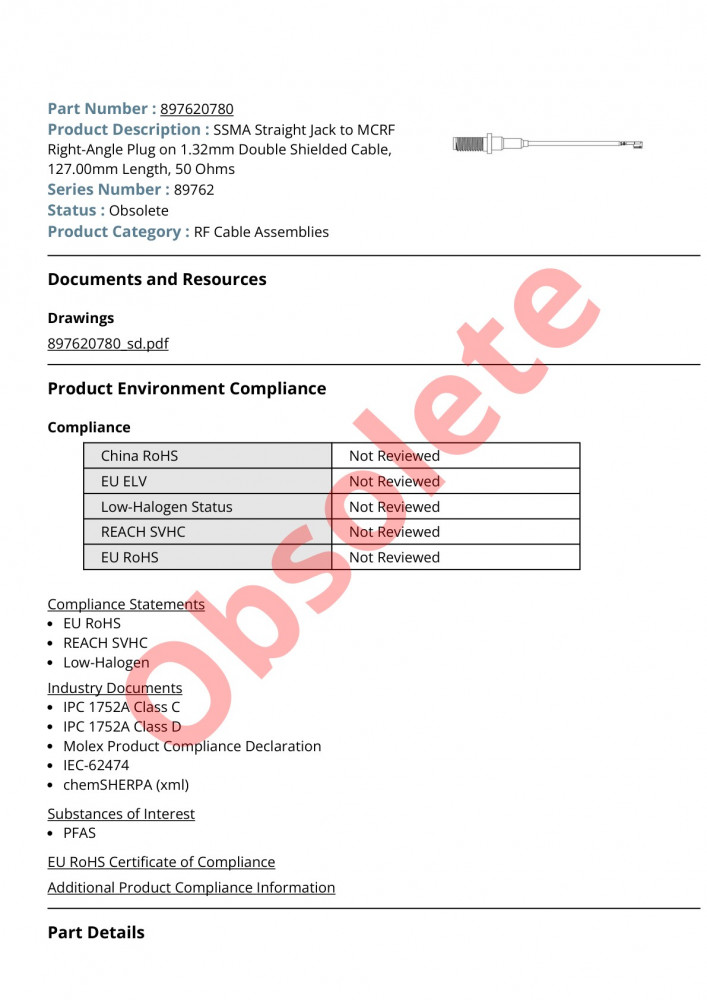 MOLEX 897620780 drawing page 1