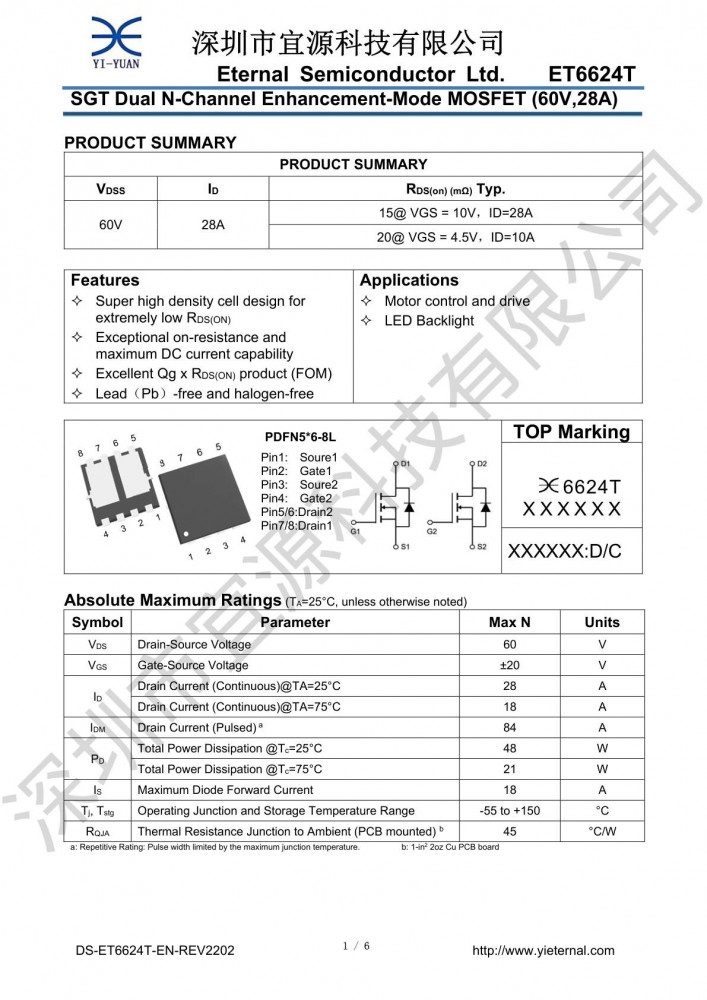 ET6624T datasheet page 1