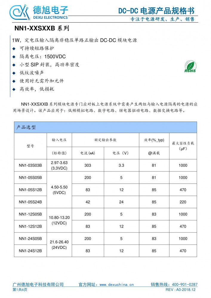 NN1-05S05B datasheet page 1
