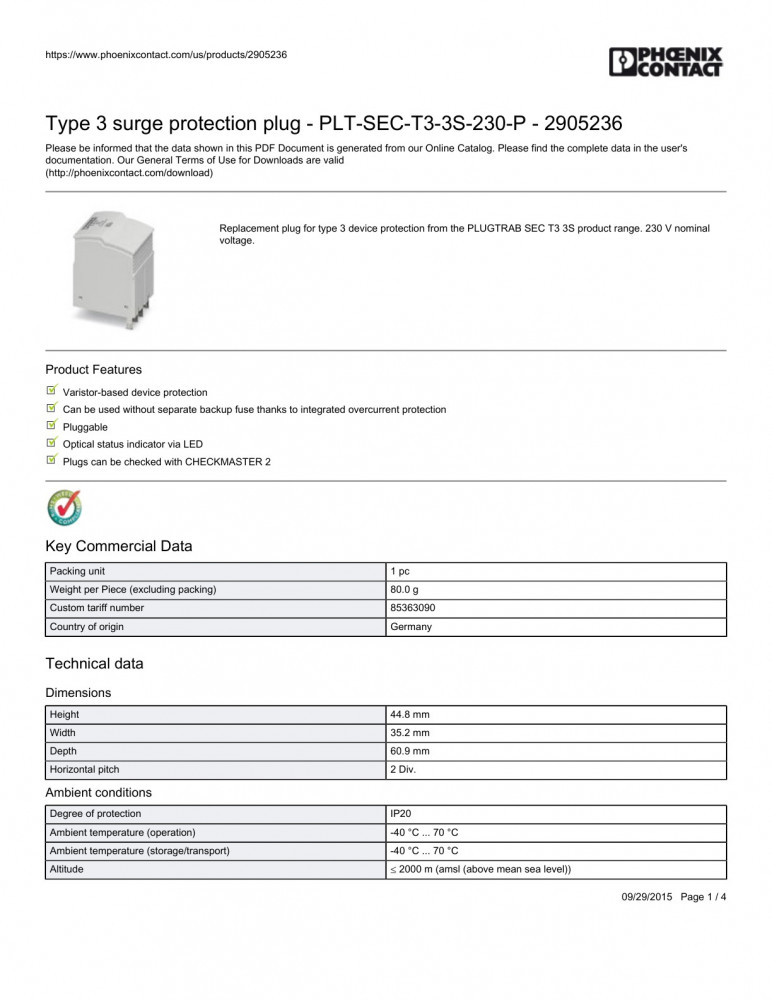 Phoenix Contact 2905236 technical document page 1