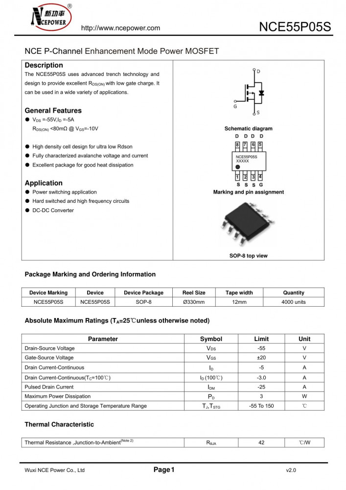 NCE55P05S datasheet page 1