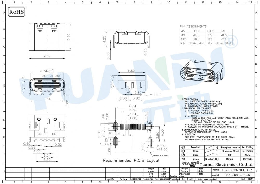 TYPE-603-T3-W technical drawing page 1