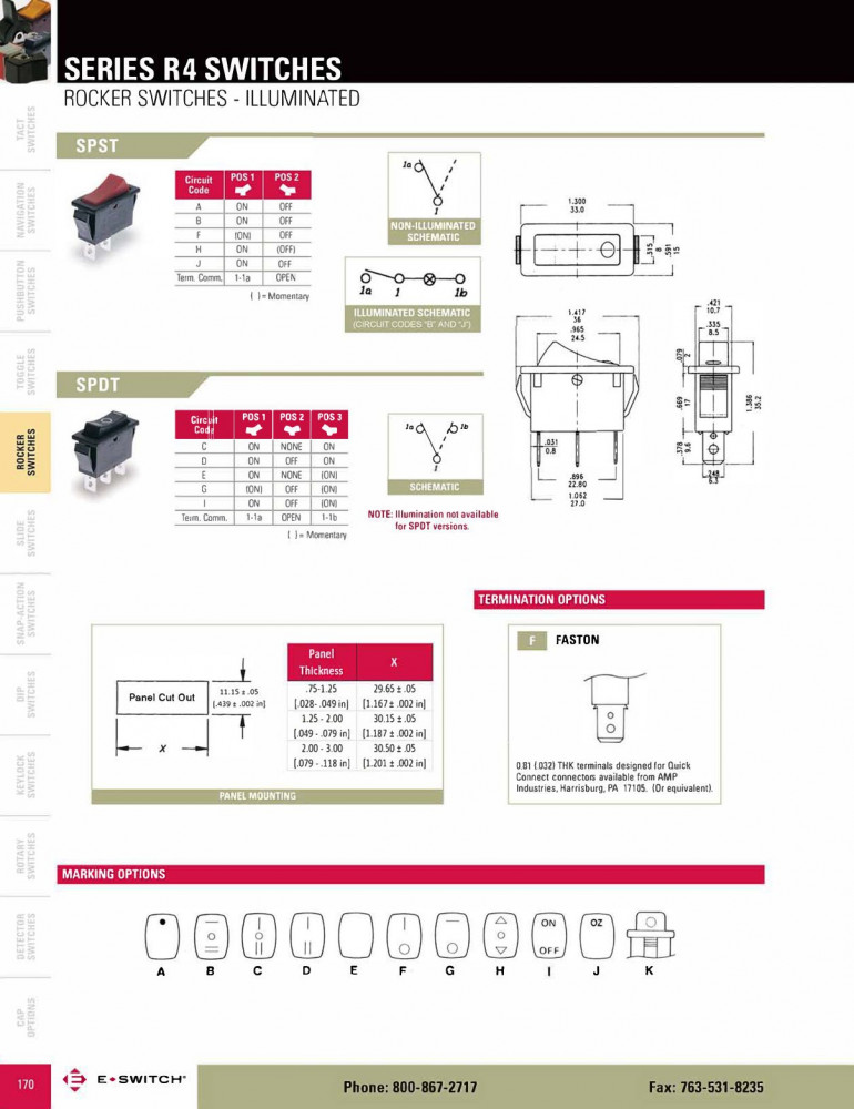 E-Switch R4 illuminated rocker switch technical document page 2