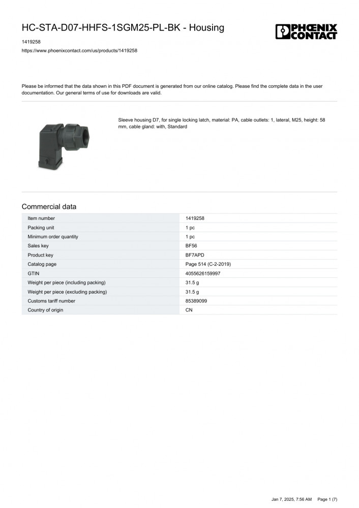 Phoenix Contact 1419258 technical document page 1
