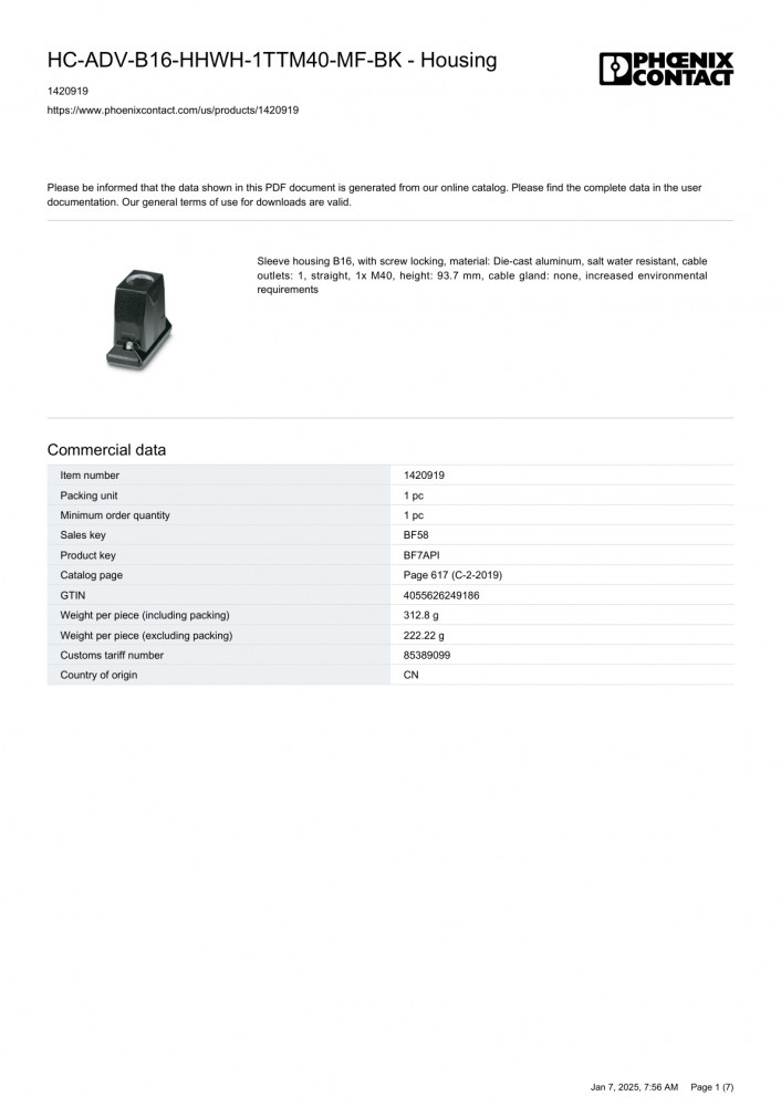 Phoenix Contact 1420919 product document page 1