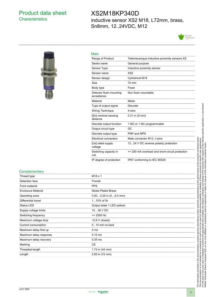 XS2M18KP340D technical document page 1