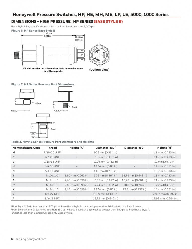 Honeywell pressure switch datasheet page 6