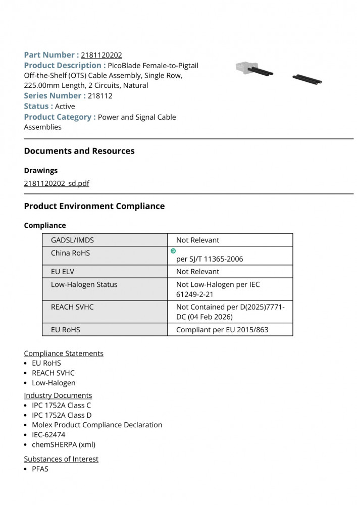 MOLEX product drawing preview, page 1