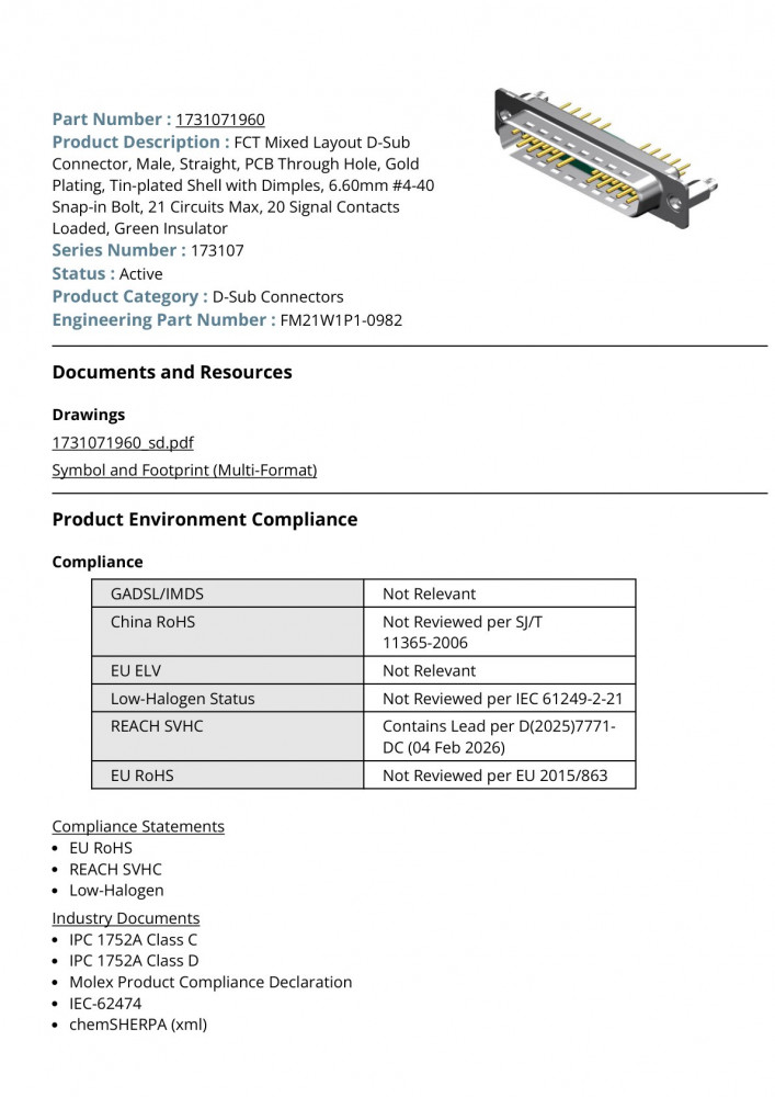 MOLEX 1731071960 product drawing preview, page 1
