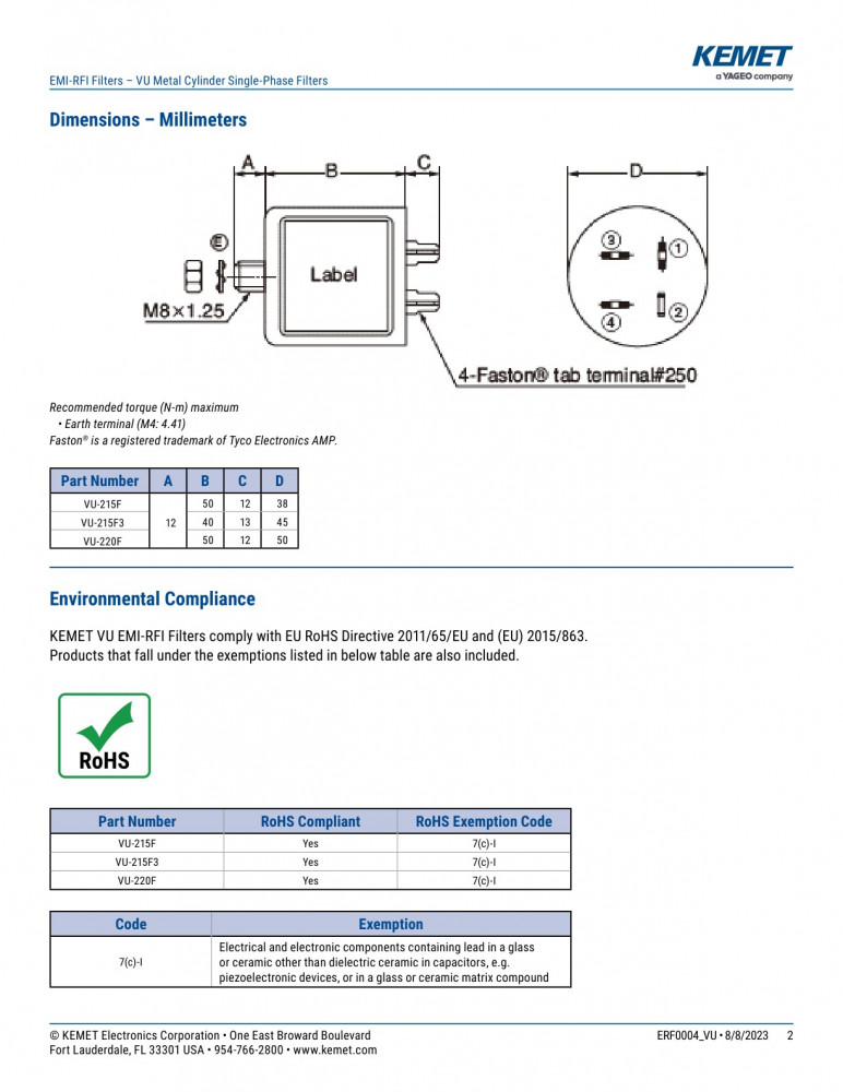 KEMET VU-220F datasheet page 2