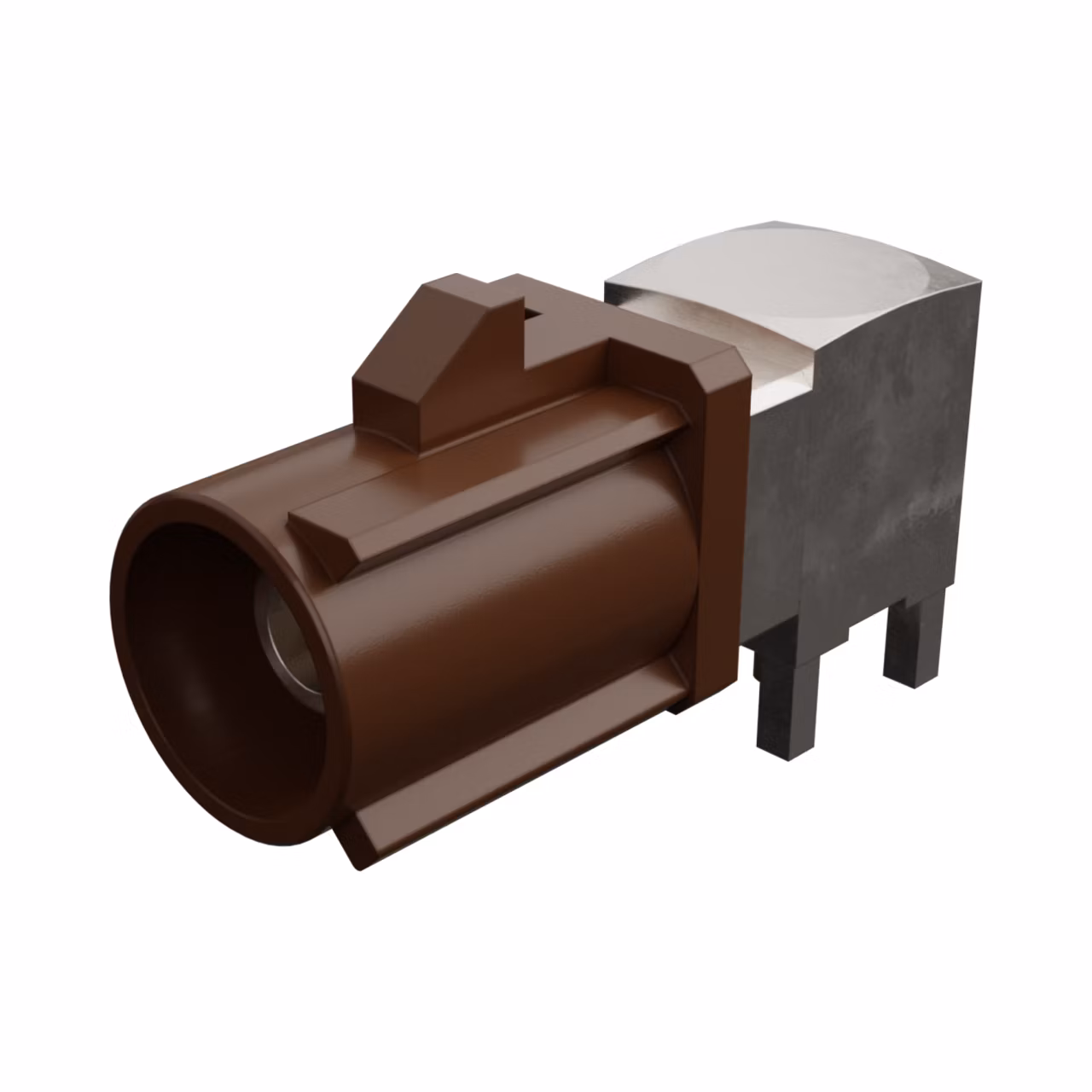 FAKRA Jack, Right-Angle, PCB Receptacle, Through Hole, Brass Body, Tin (Sn) Plated, Keying Code F, Brown, 50 Ohms for sale