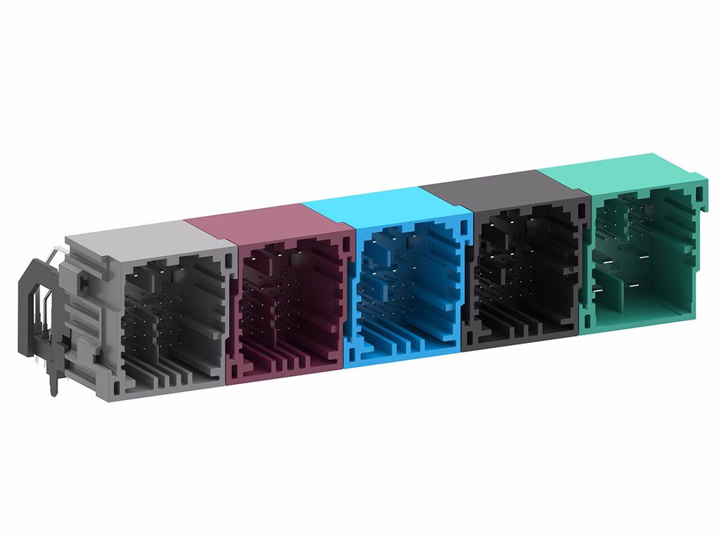 stAK50h 5 Bay Vertical Hybrid Header, 126 Circuits, Bay 1: 12 Circuits/Key 3/Purple; Bay 2: 25 Circuits/Key 2/Gray; Bay 3: 25 Circuits/Key 1/Green; Bay 4: 32 Circuits/Key 2/Blue; Bay 5: 32 Circuits/Key 1/Black; Tube
