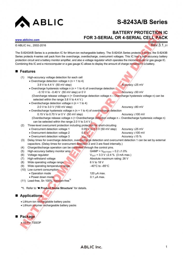 ABLIC S-8243BAEFT-TB-G datasheet page 1