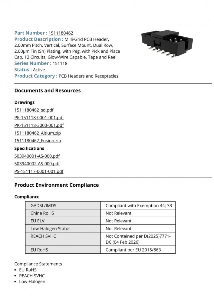 MOLEX 1511180462 product specification page 1