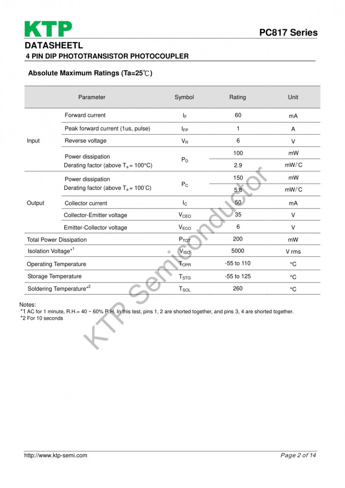 PC817C datasheet page 2