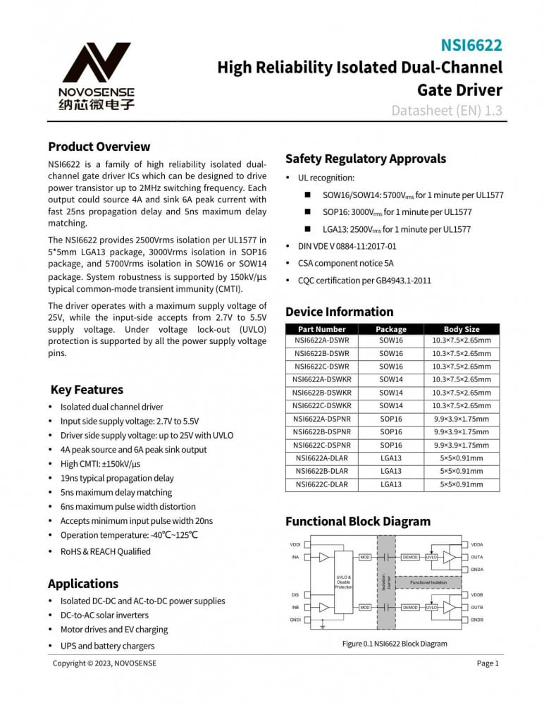 NSI6622 datasheet page 1