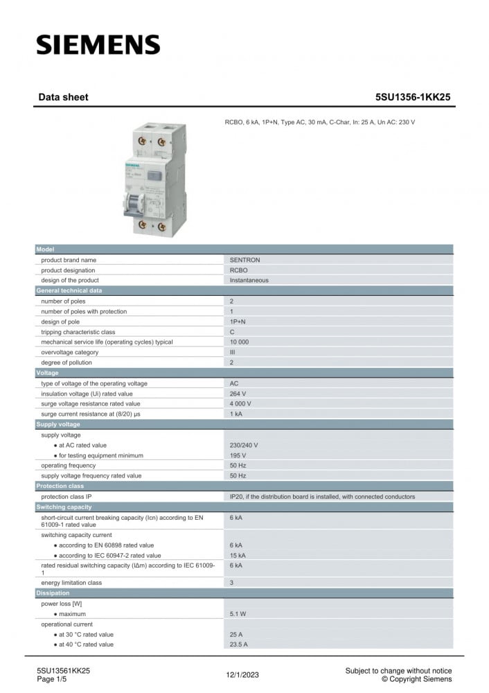 5SU1356-1KK25 technical document page 1