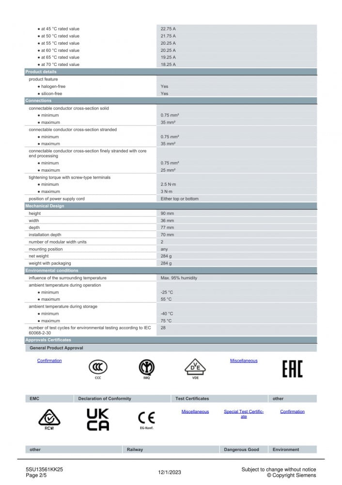 5SU1356-1KK25 technical document page 2