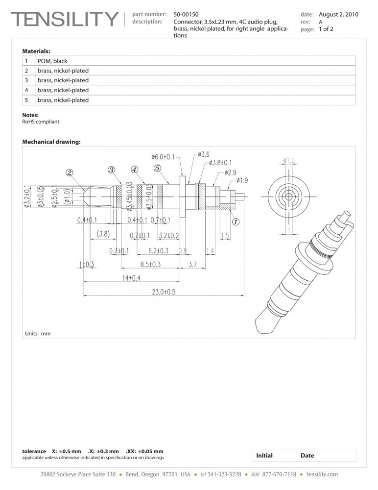 50-00150 product specification page 1