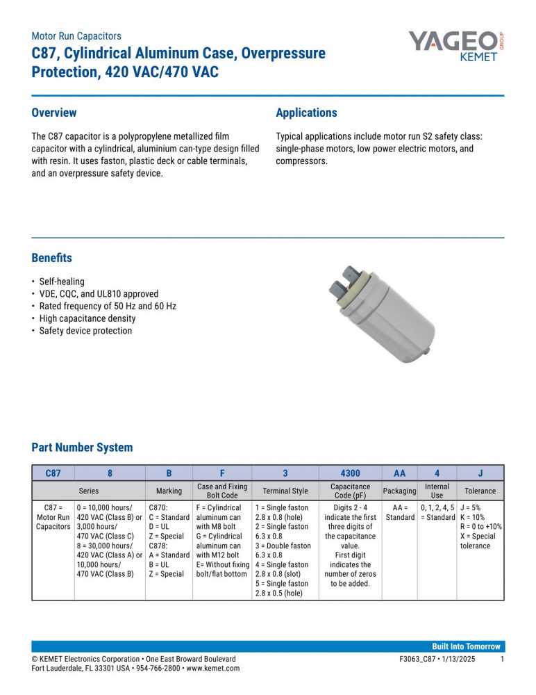 KEMET C87 datasheet page 1