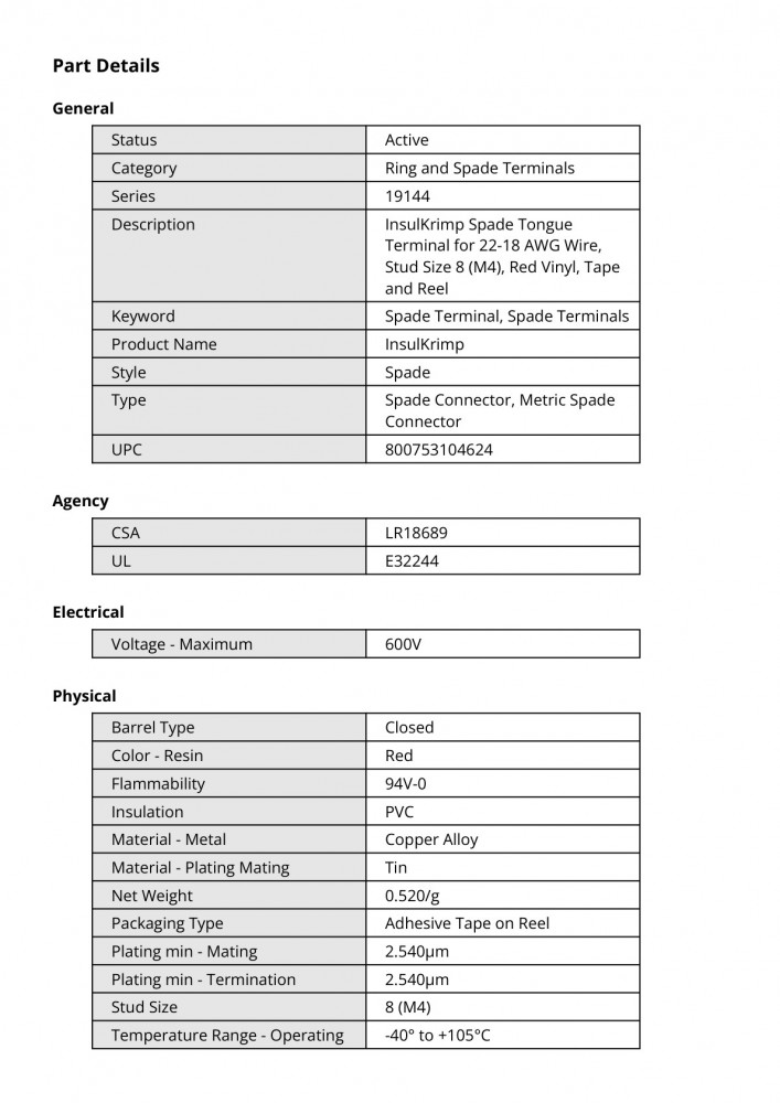 Technical document image, page 2 for Molex 191440004