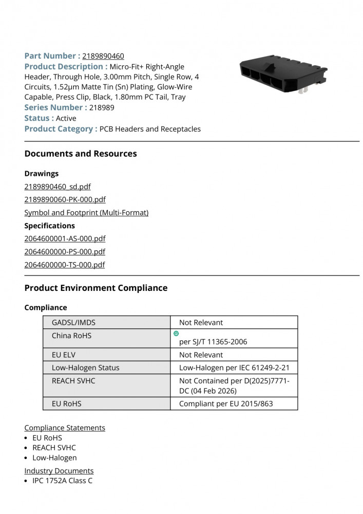 MOLEX 2189890460 product documentation preview, page 1