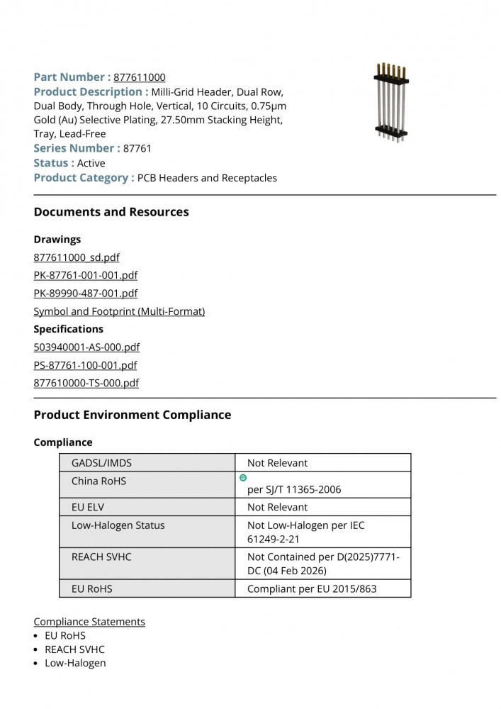 MOLEX 877611000 technical document page 1